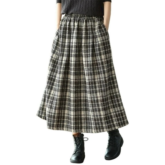 DHFJKG Womens Skirts Tartan Plaid Pleated Midi Long Skirt A-line ...