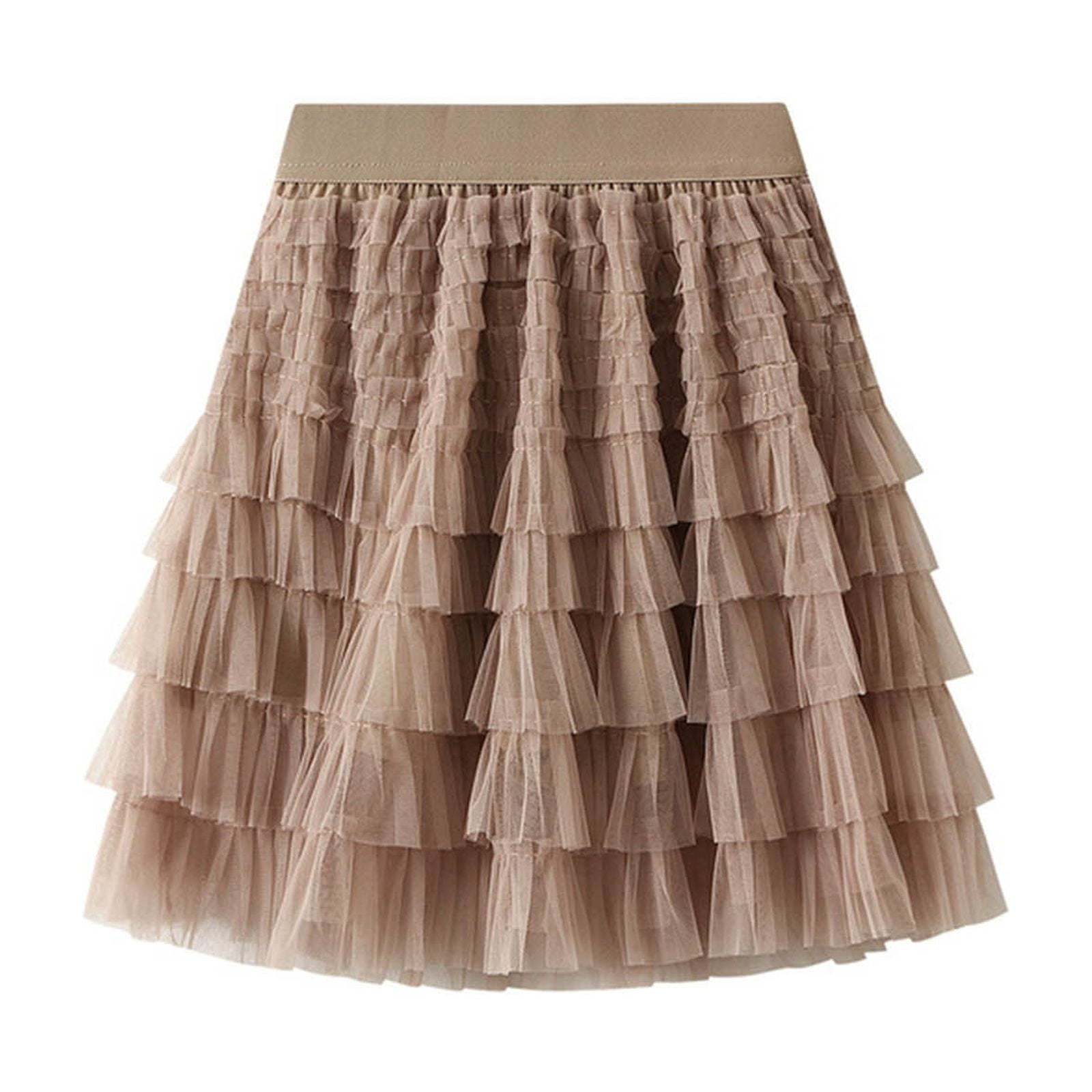 DHFJKG Womens Skirts Tiered Pleated Mesh Mini Skirt High Rise Elastic ...
