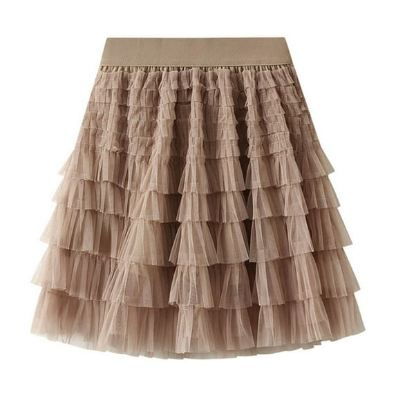 DHFJKG Womens Skirts Tiered Pleated Mesh Mini Skirt High Rise Elastic ...