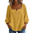 DHFJKG Womens Square Neck Linen T Shirt Relaxed Fit 3/4 Sleeve Casual ...