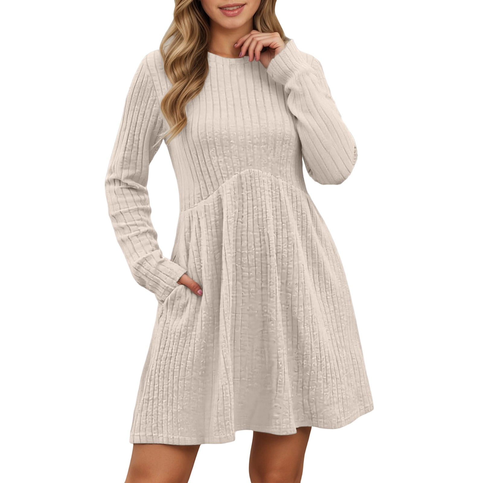 DHFJKG Womens Sweaters Dress Bohemian Knit Ribbrd Solid Color Long ...