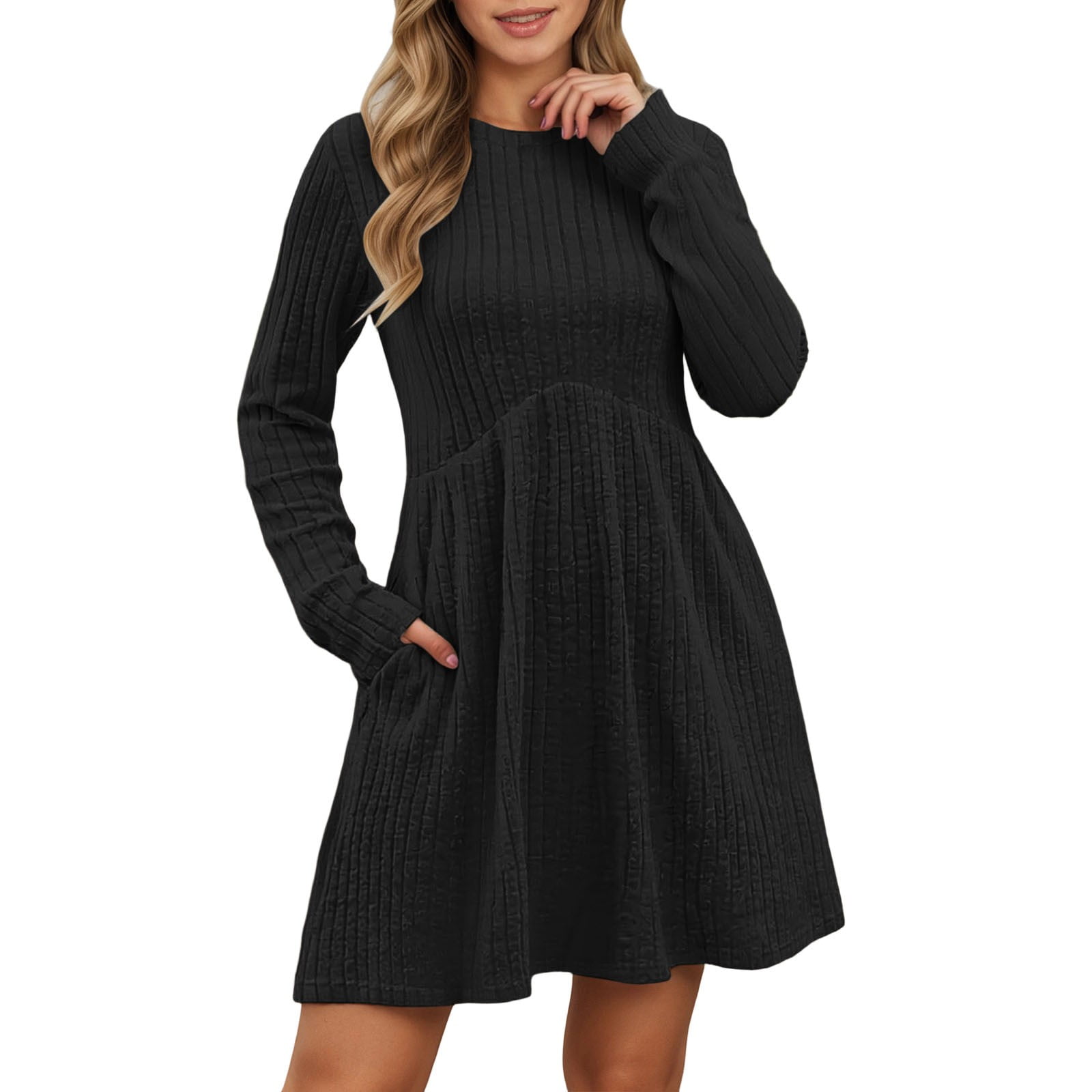 DHFJKG Womens Sweaters Dress Bohemian Knit Ribbrd Solid Color Long ...