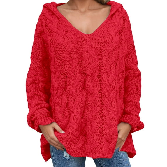 DHFJKG Womens Sweaters Hoodies Knit Jacquard Oversized Deep V Neck ...