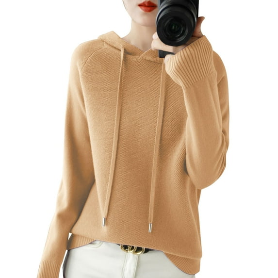 DHFJKG Womens Sweaters Knitted Hoodie Casual Solid Color Raglan Long ...