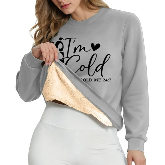 DHFJKG Womens Sweatshirt Winter Insulated Fuzzy Lining Crewneck Long ...