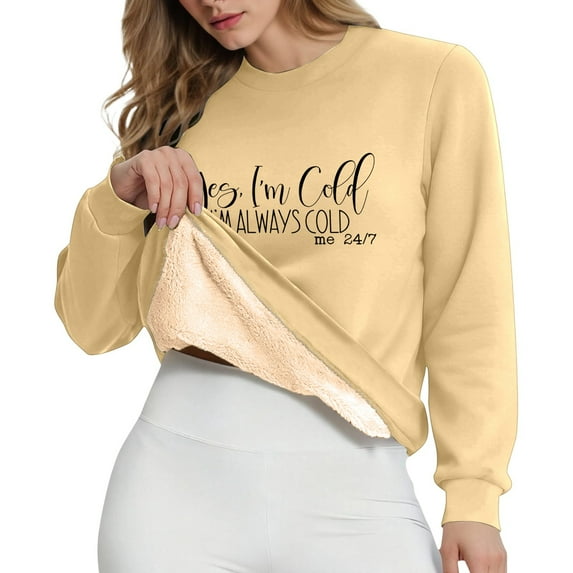 DHFJKG Womens Sweatshirt Winter Insulated Fuzzy Lining Crewneck Long ...