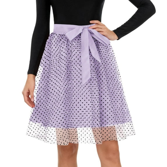 DHFJKG Womens Tulle Midi Skirts Polka Dot Layered Bow Skirt Dancewear ...