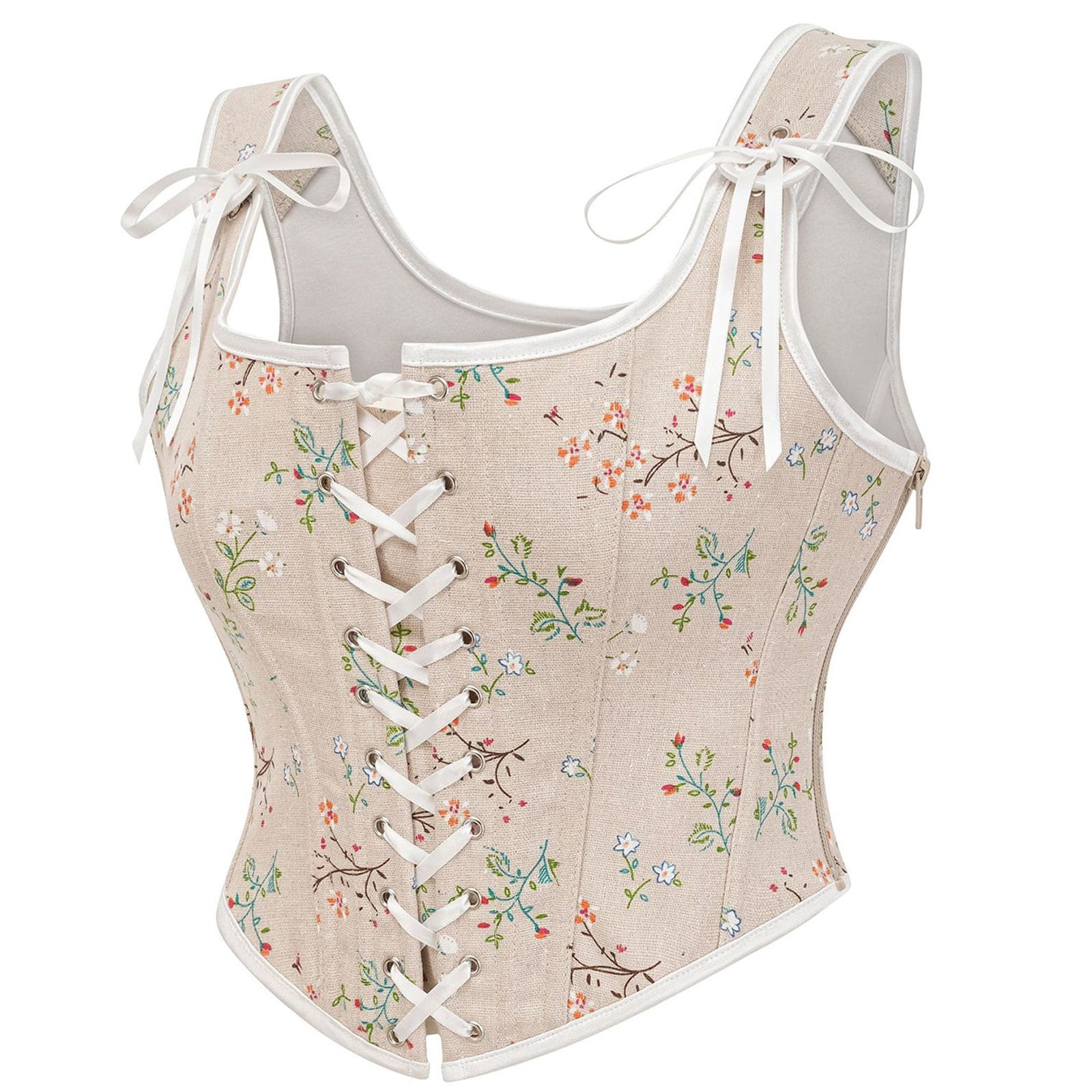 DHFJKG Womens Vintage Floral Print Corset With Front Lacing And Side ...