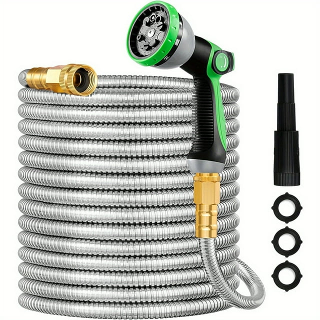 Dhgwri Metal Garden Hose 100ft Lightweight 304 Stainless Steel Water