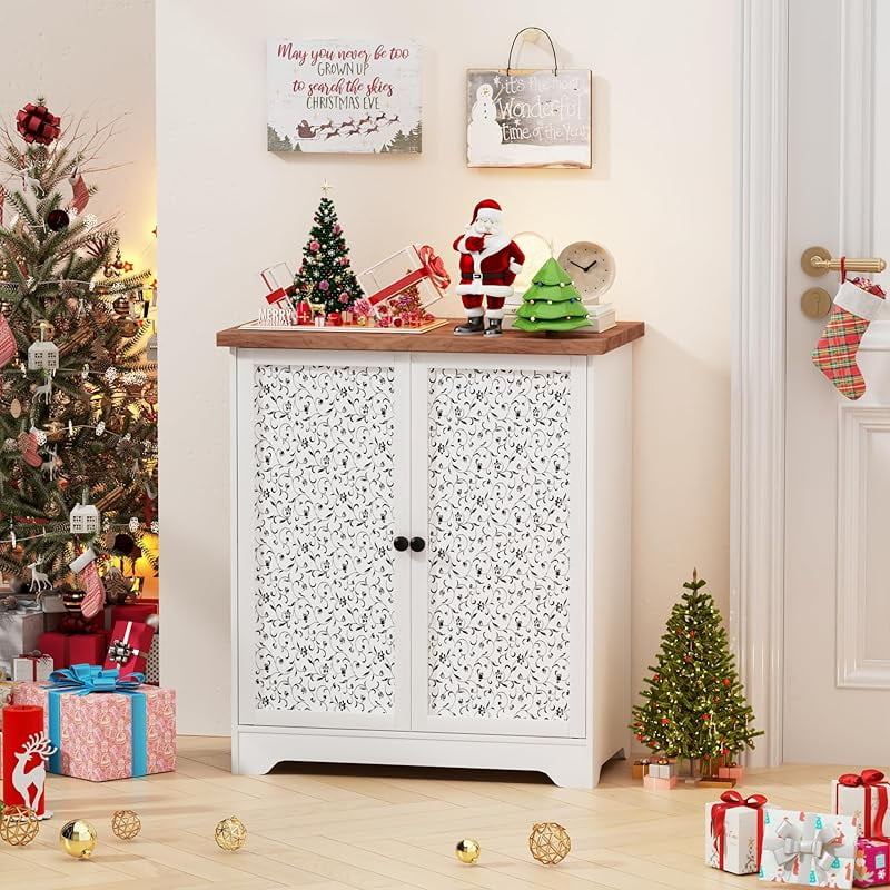 DHH Sideboard with 2 Doors, Vintage Accent Cabinet, Coffee Bar Cabinet ...