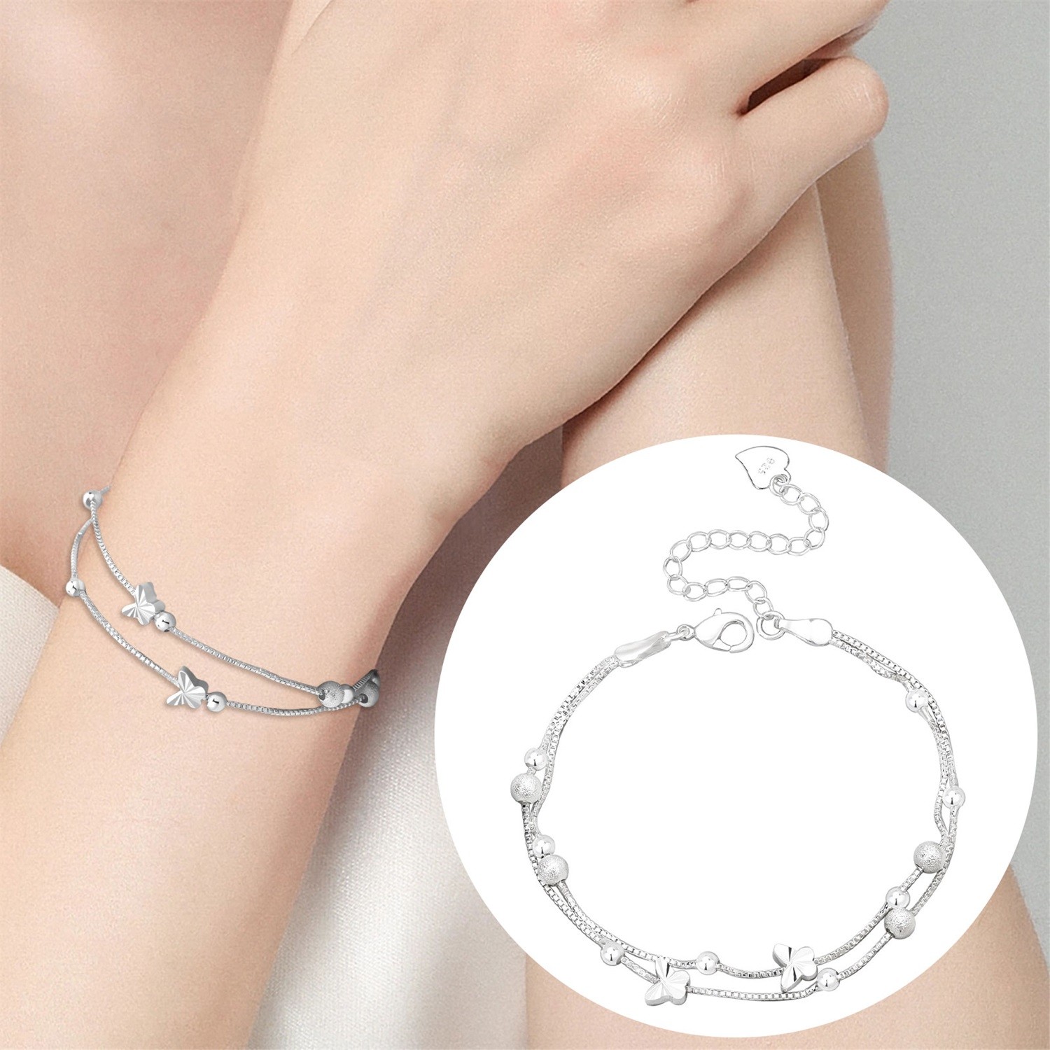 DHKATR The Double Butterfly Double Layer Round Bead Bracelet Perfectly Combines The Spring ...