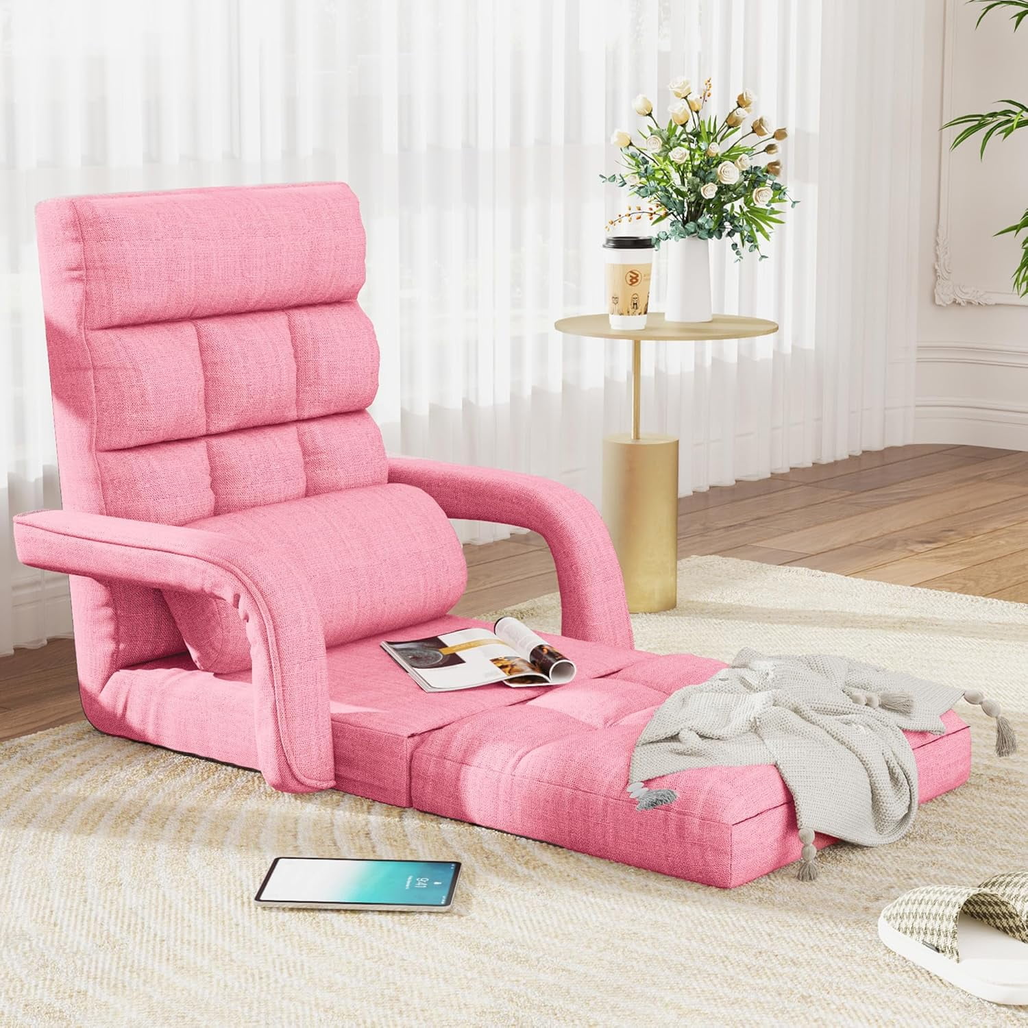 DHMAKER Folding Floor Chair, Floor Gaming Chair with Back Support, 6 ...