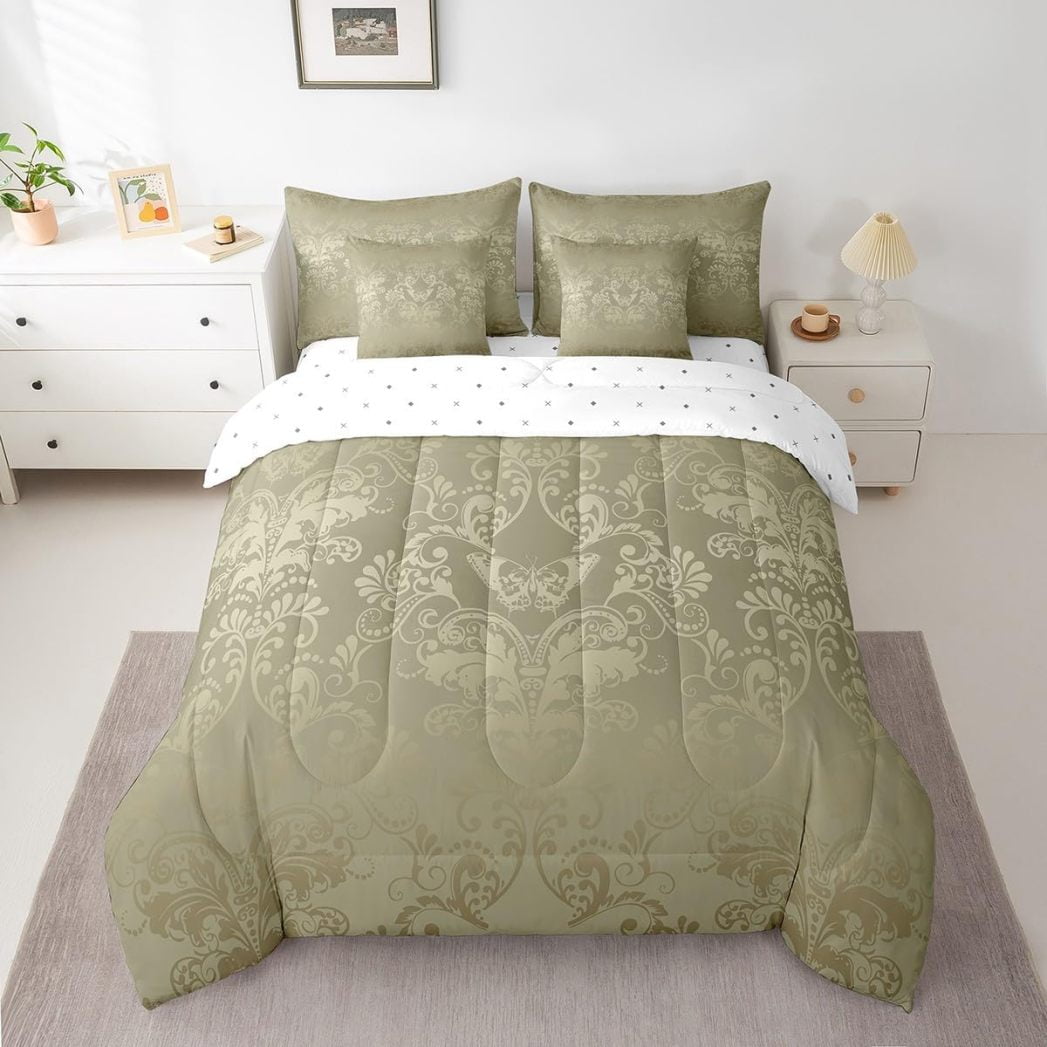 DHMF Gothic Damask 7 Piece Comforter Set Full Bed in a Bag,Butterfly ...