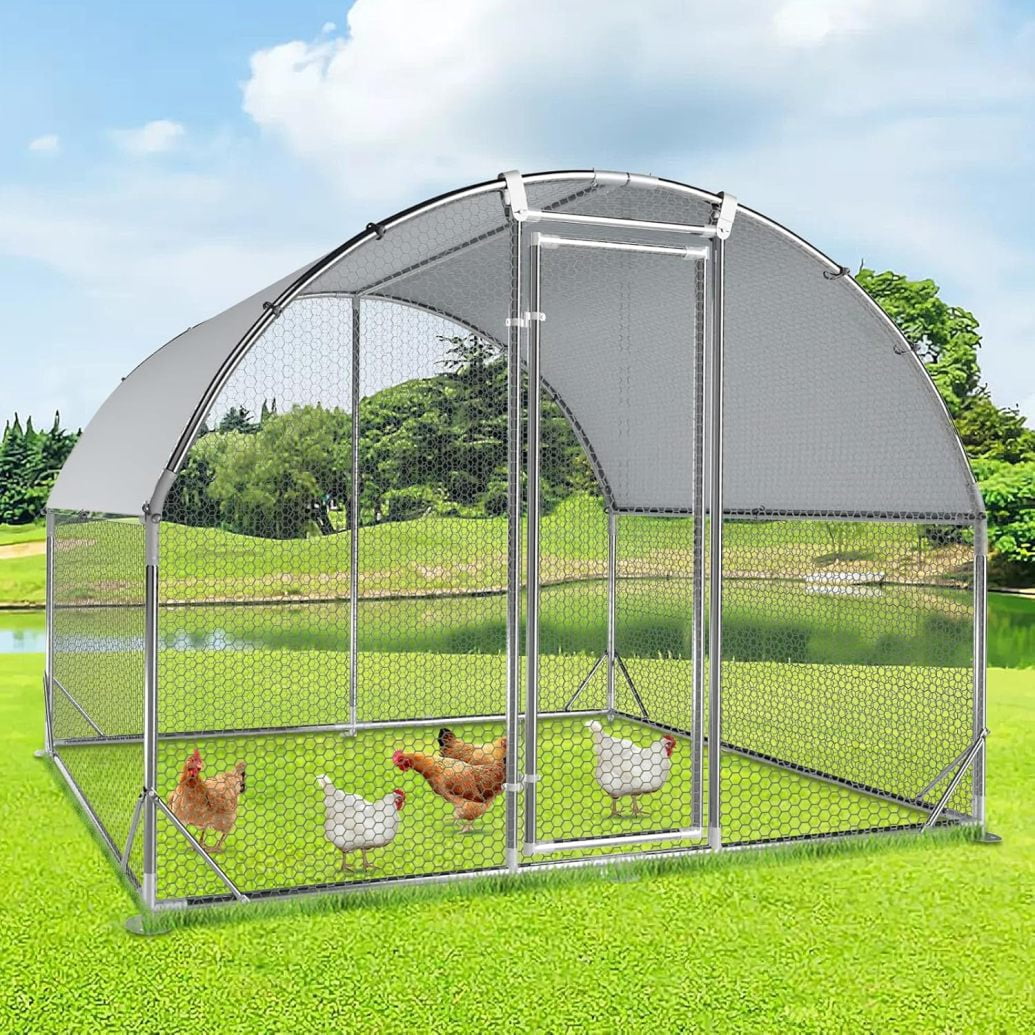 DHMF Large Metal Chicken Coop with Run Walk-in Poultry Cage Chicken ...