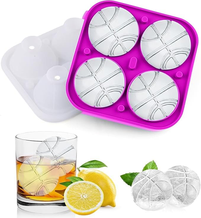 DHONI Premium 3D Silicone Basketball Ice Molds 4 Cavities with Funnel ...