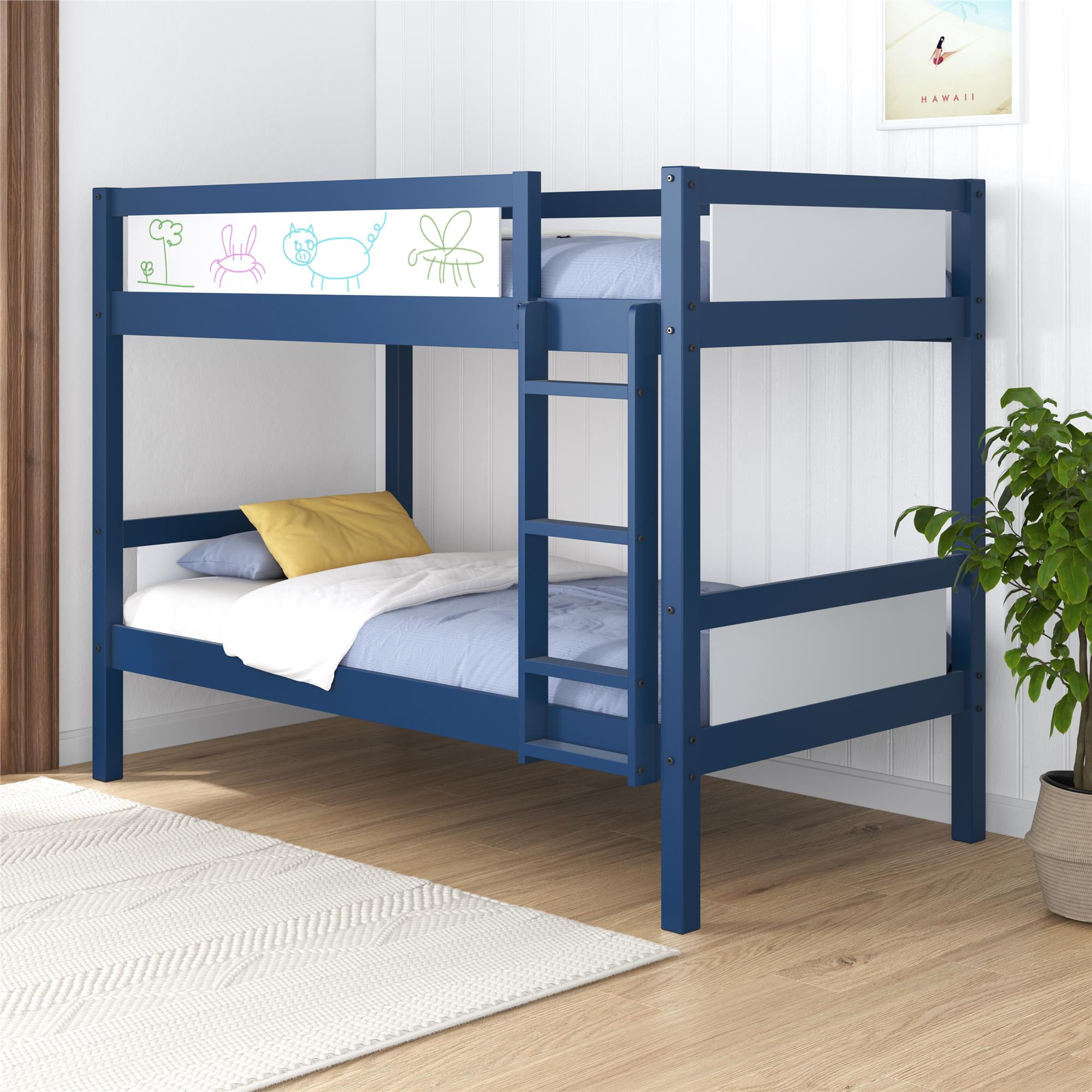 DHP Adrian Kids' Solid Wood Bunk Bed with Dry Erase Board, Twin over ...