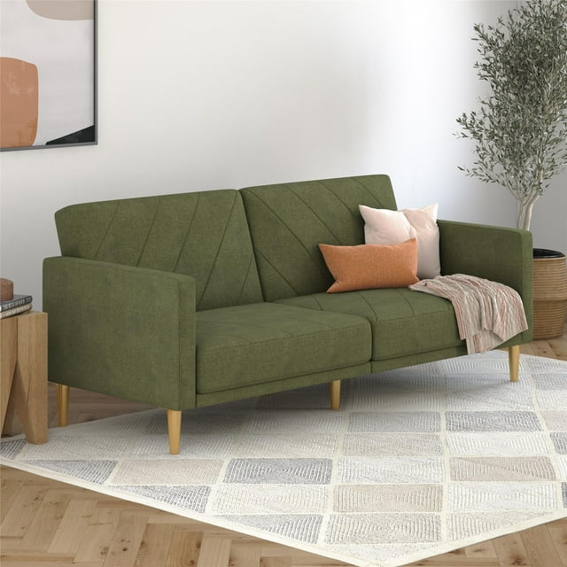 DHP Alicent Futon Sofa Bed for Small Spaces, Sleeper Couch, Olive Linen ...