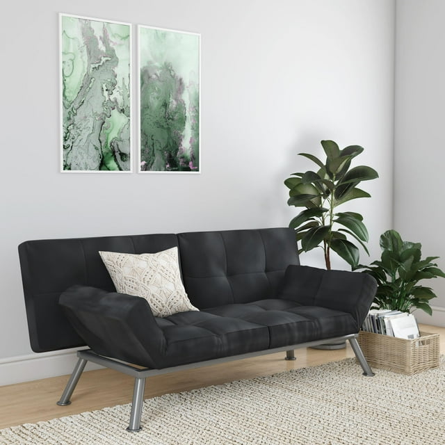 DHP Convertible Futon, Black, Multi-Positioning, Micro-Suede Upholstery ...