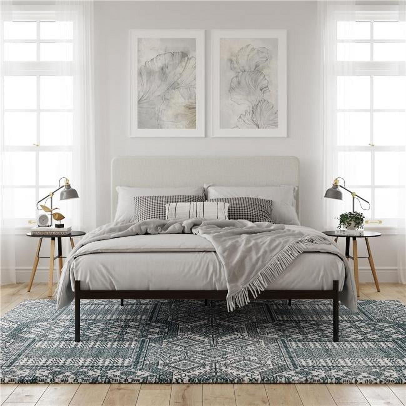 DHP DE12010 Ameya Mixed Material Bed, Black & Gray Linen - Queen Size ...