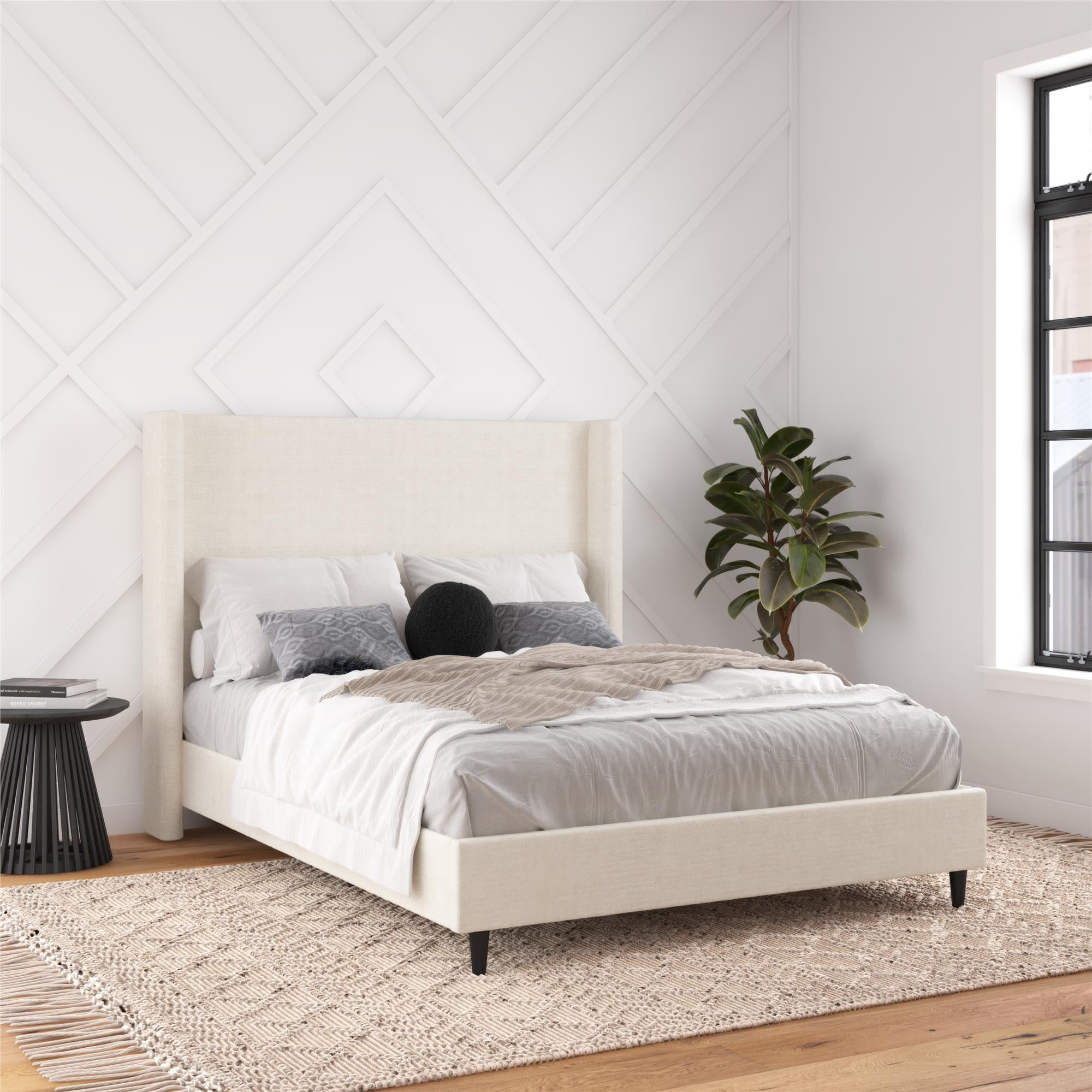 DHP Eveline Upholstered Wingback Bed, Queen, Ivory Boucle - Walmart.com