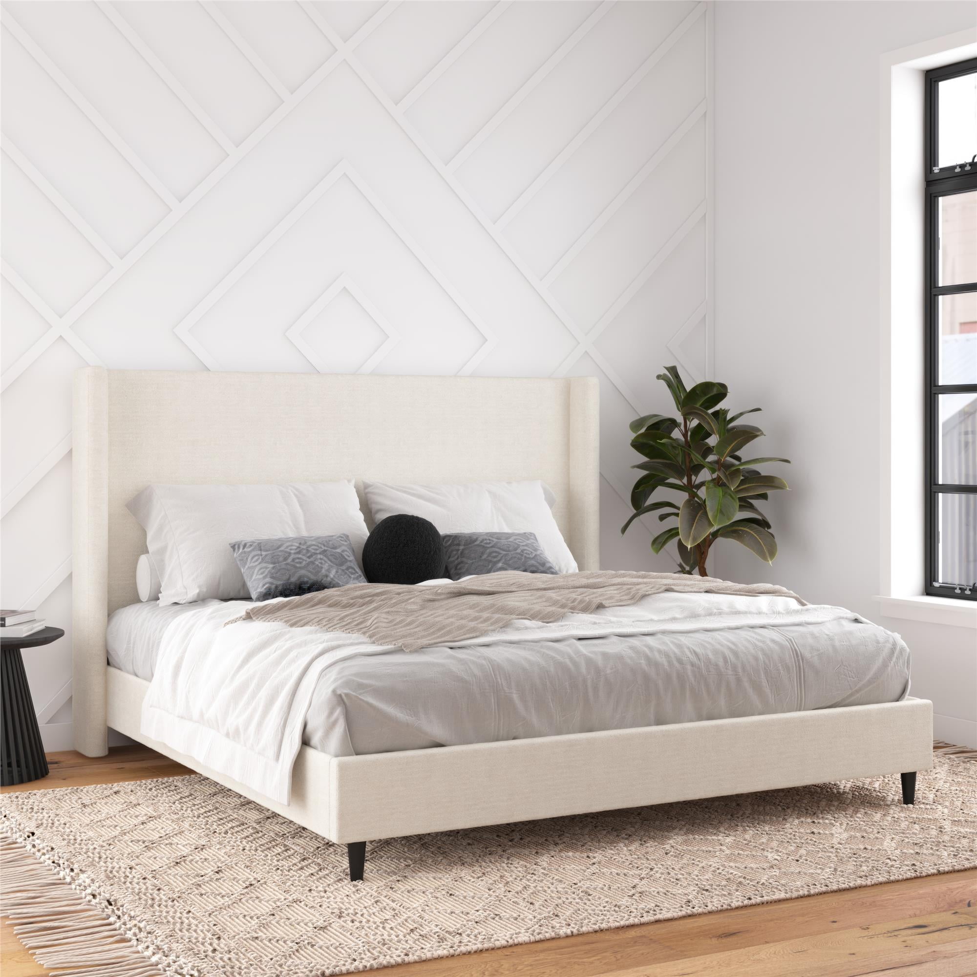 DHP Eveline Upholstered Wingback Bed, King, Ivory Boucle - Walmart.com