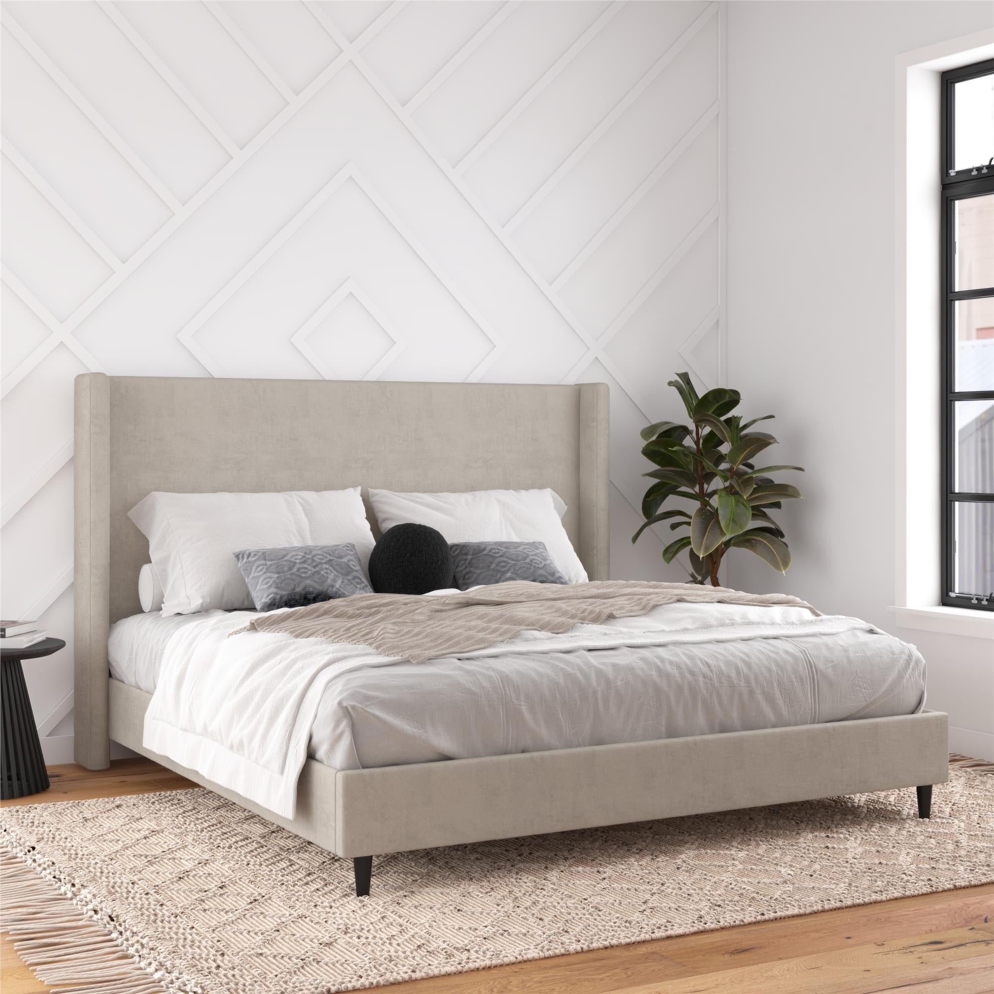DHP Eveline Upholstered Platform Bed Frame with High Wingback Headboard ...
