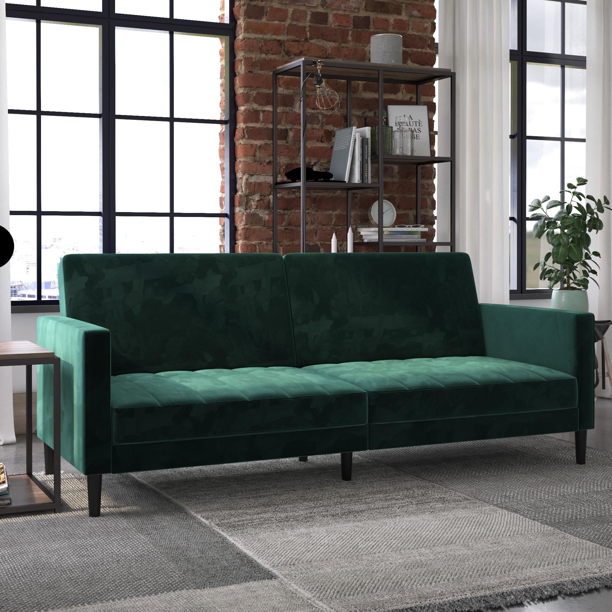 DHP Farnsworth Convertible Tufted Sofa Bed, Green Velvet with Wooden ...