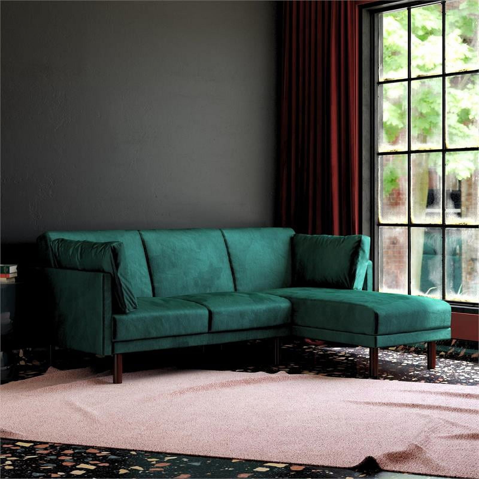 DHP Gracy Coil Sectional Futon in Green Velvet - Walmart.com