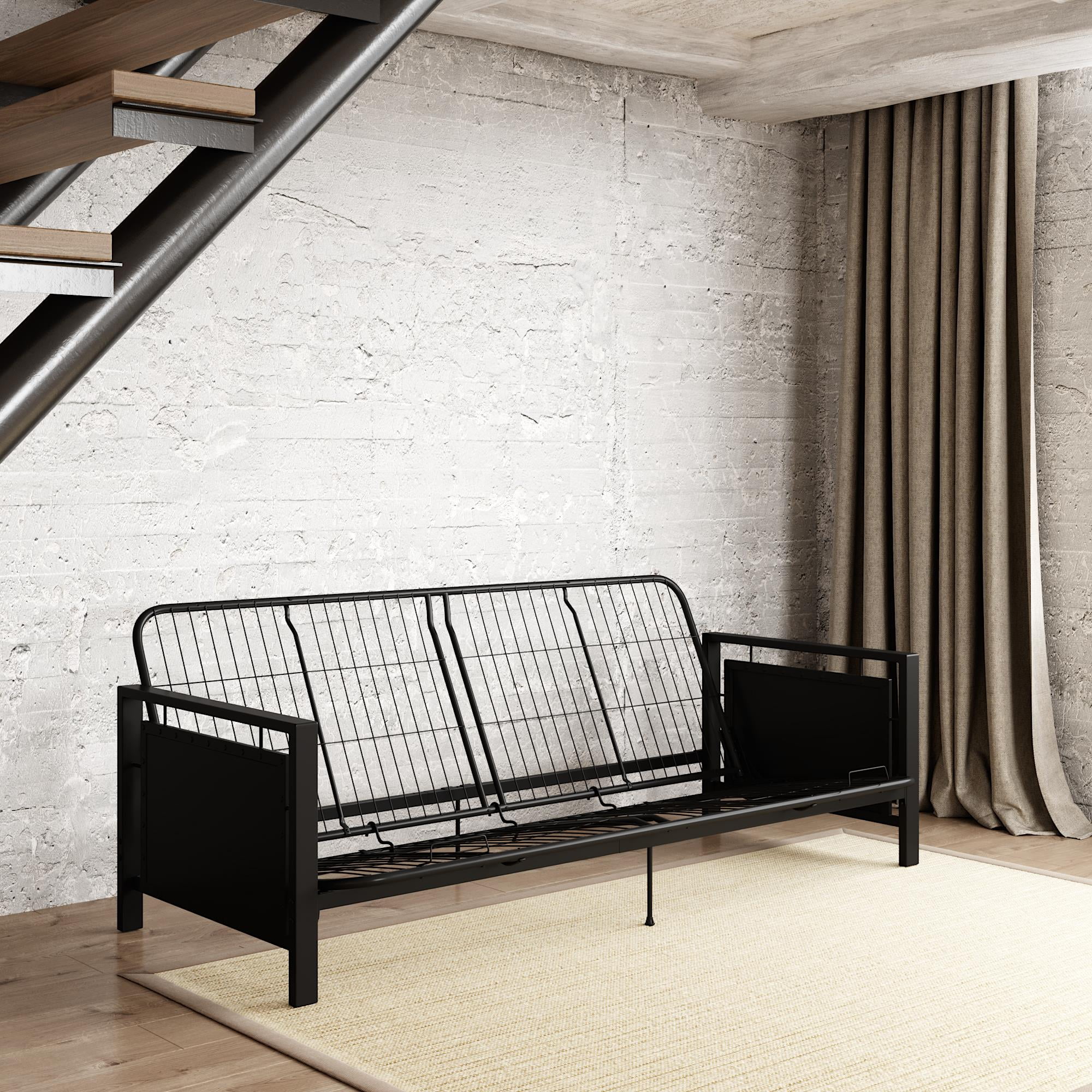 DHP Henley Metal Arm Futon Frame, Black Metal, Ideal for Small Spaces ...