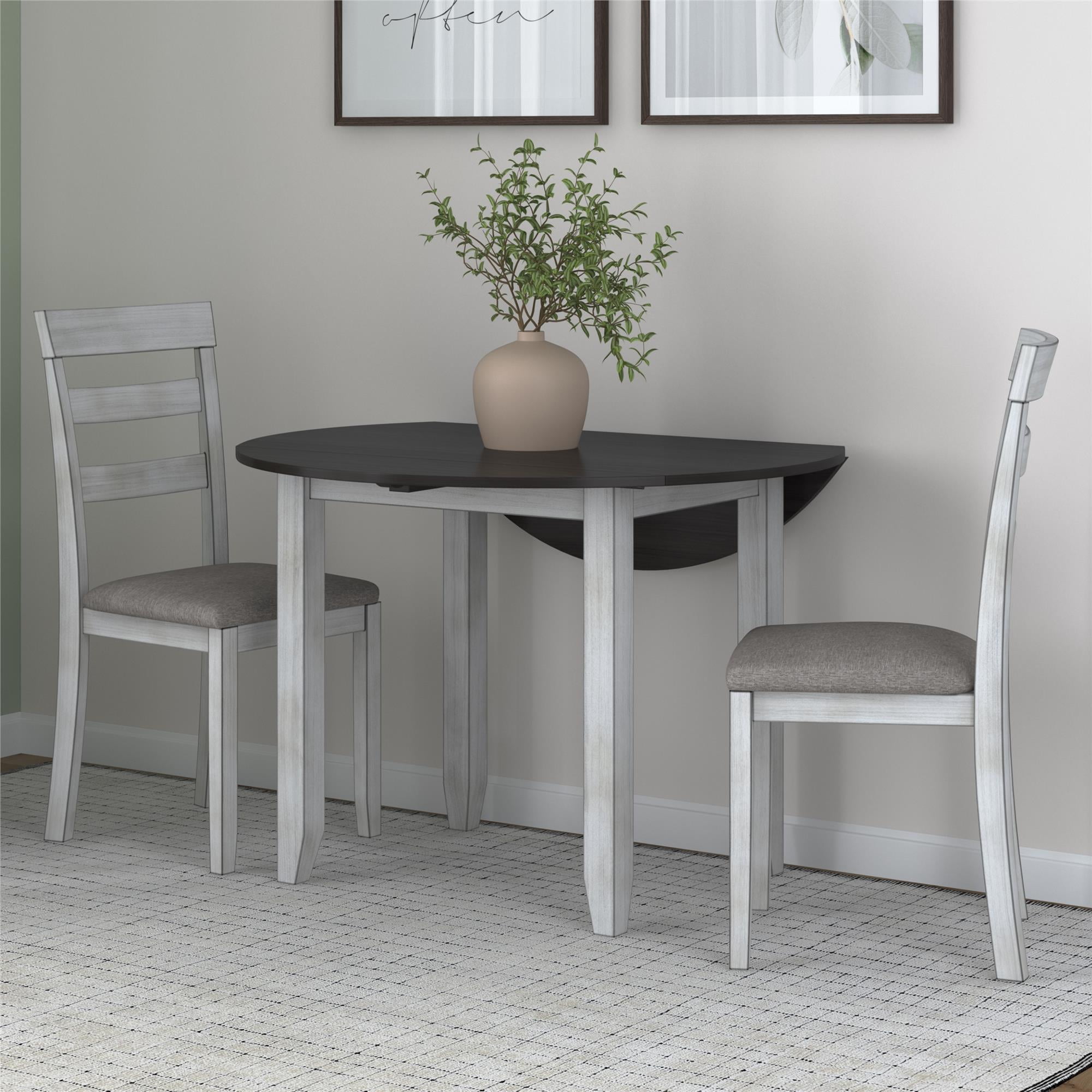 DHP Jersey 3-Piece Drop Leaf Wood Dining Set with Round Table and 2 ...