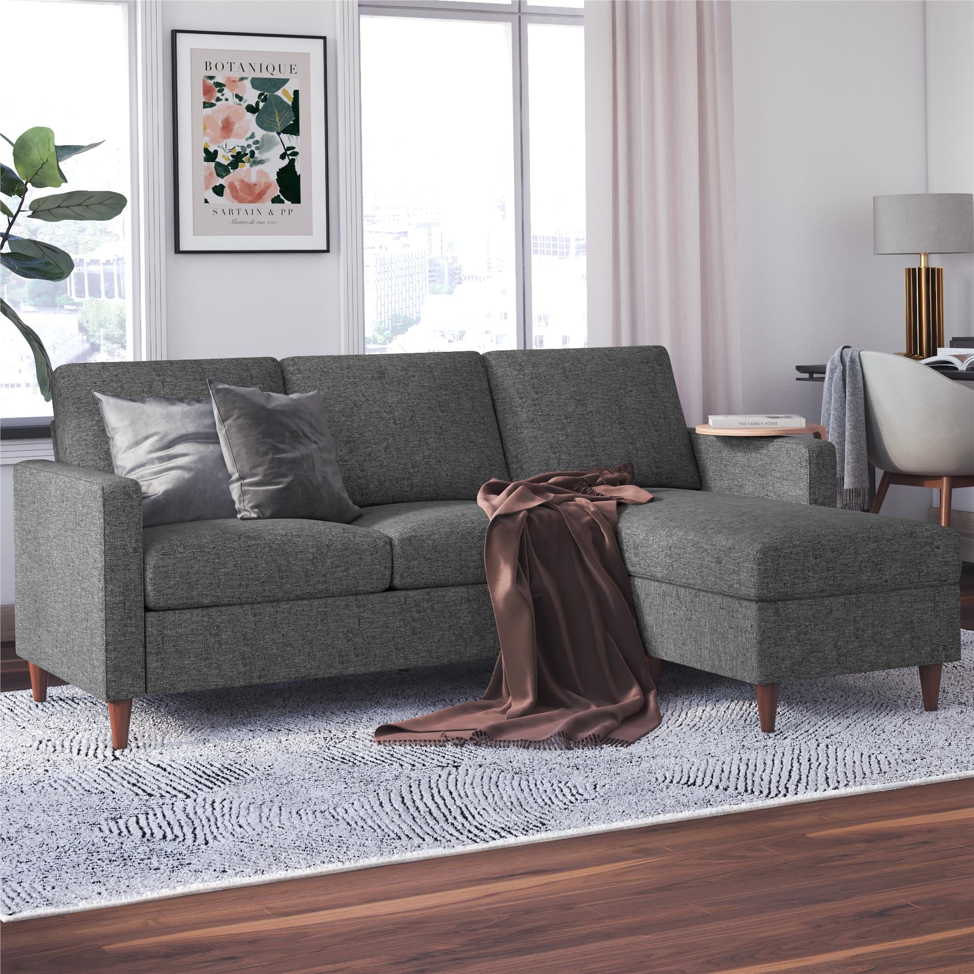 DHP Liah Reversible Sectional Sofa with Pocket Spring Cushions, Dark ...