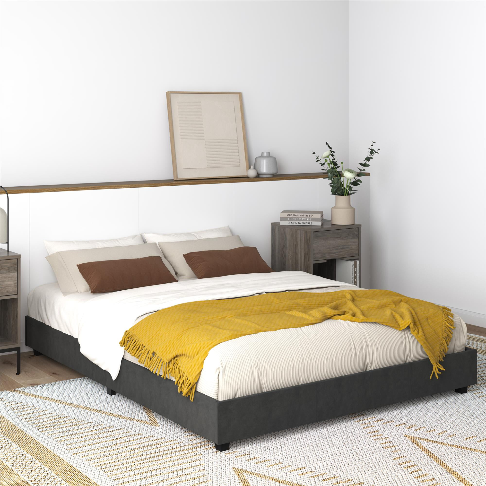 DHP Liam Upholstered Low Bed Frame, Full, Dark Gray Velvet - Walmart.com