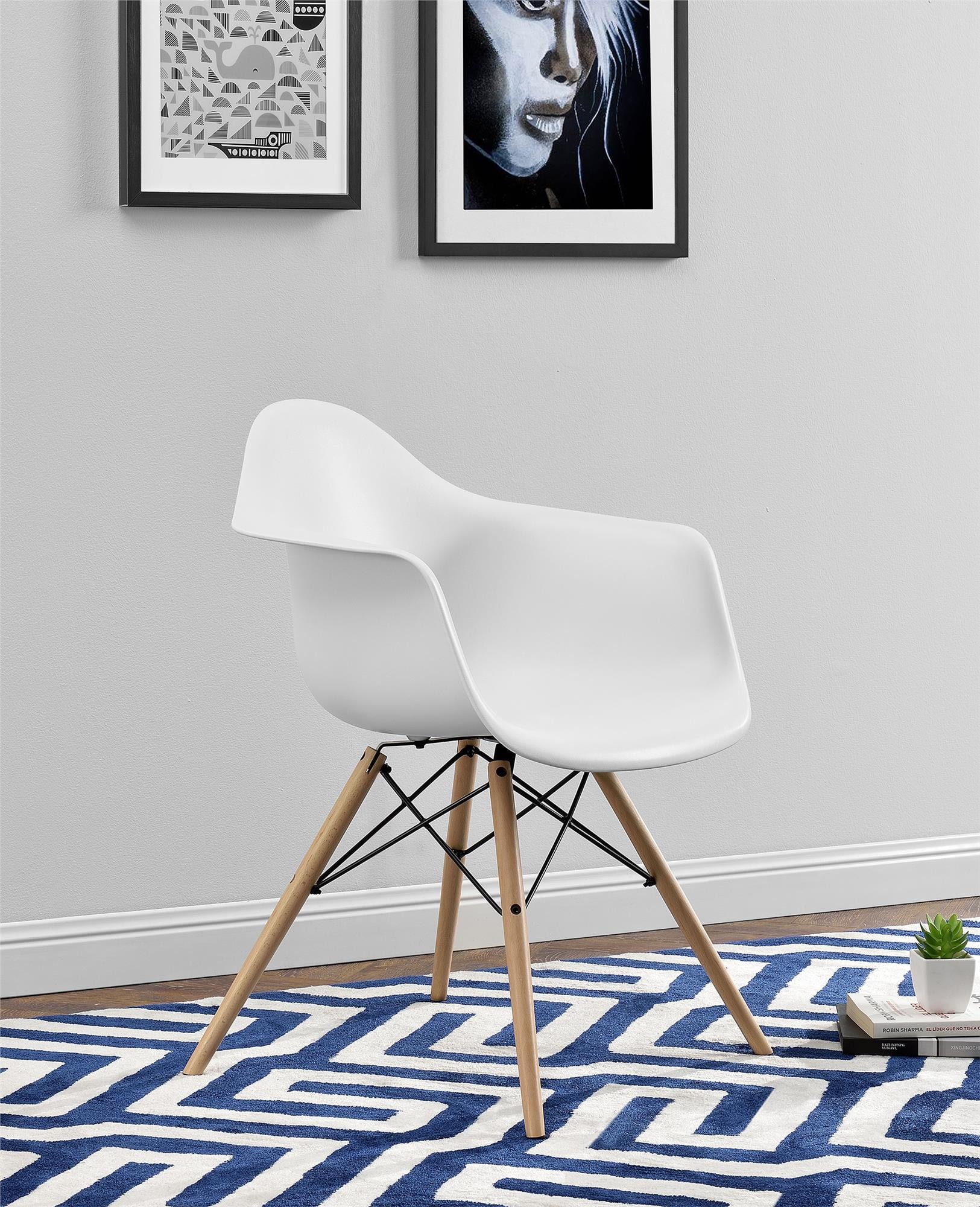 DHP Mid Century Modern Molded Arm Chair with Wood Leg - White - Walmart.com