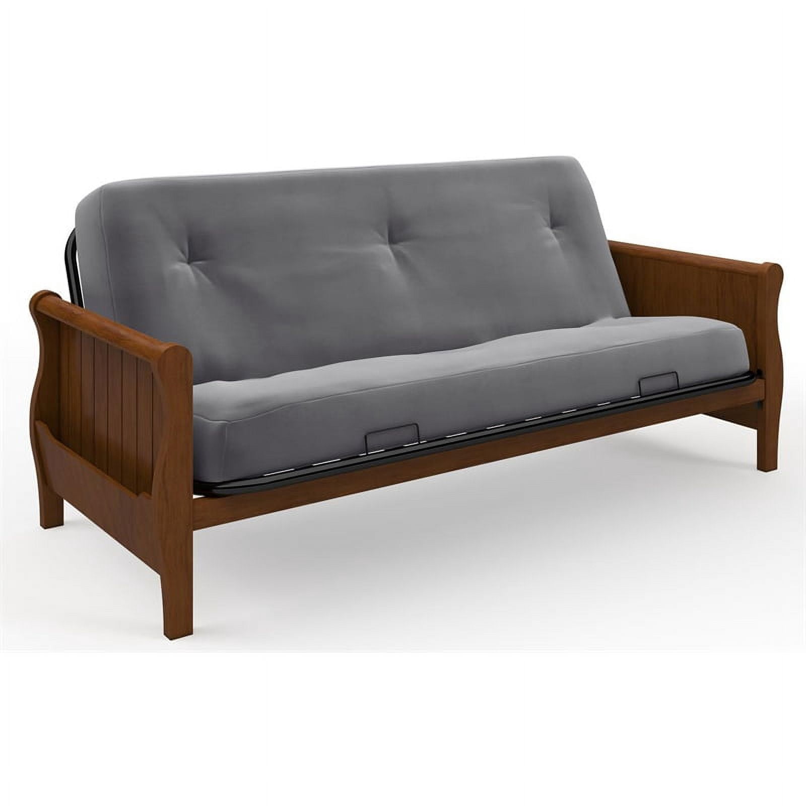 DHP Monty Full Size Walnut Wood Arm Futon Frame with 8" Futon Gray ...