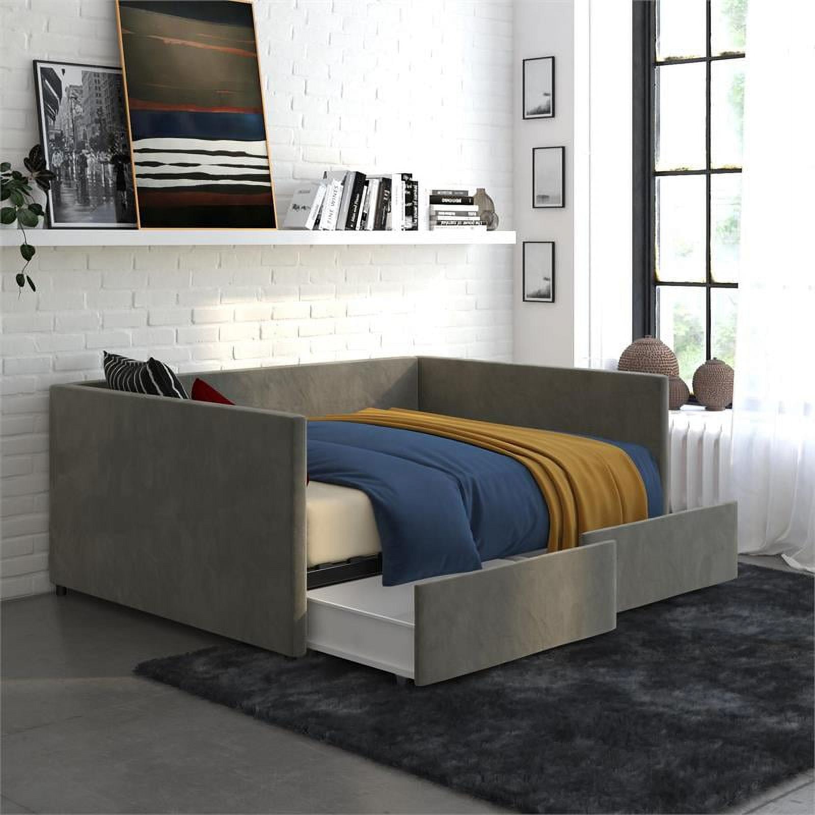DHP Mya Upholstered Daybed with Storage in Full in Gray Velvet ...