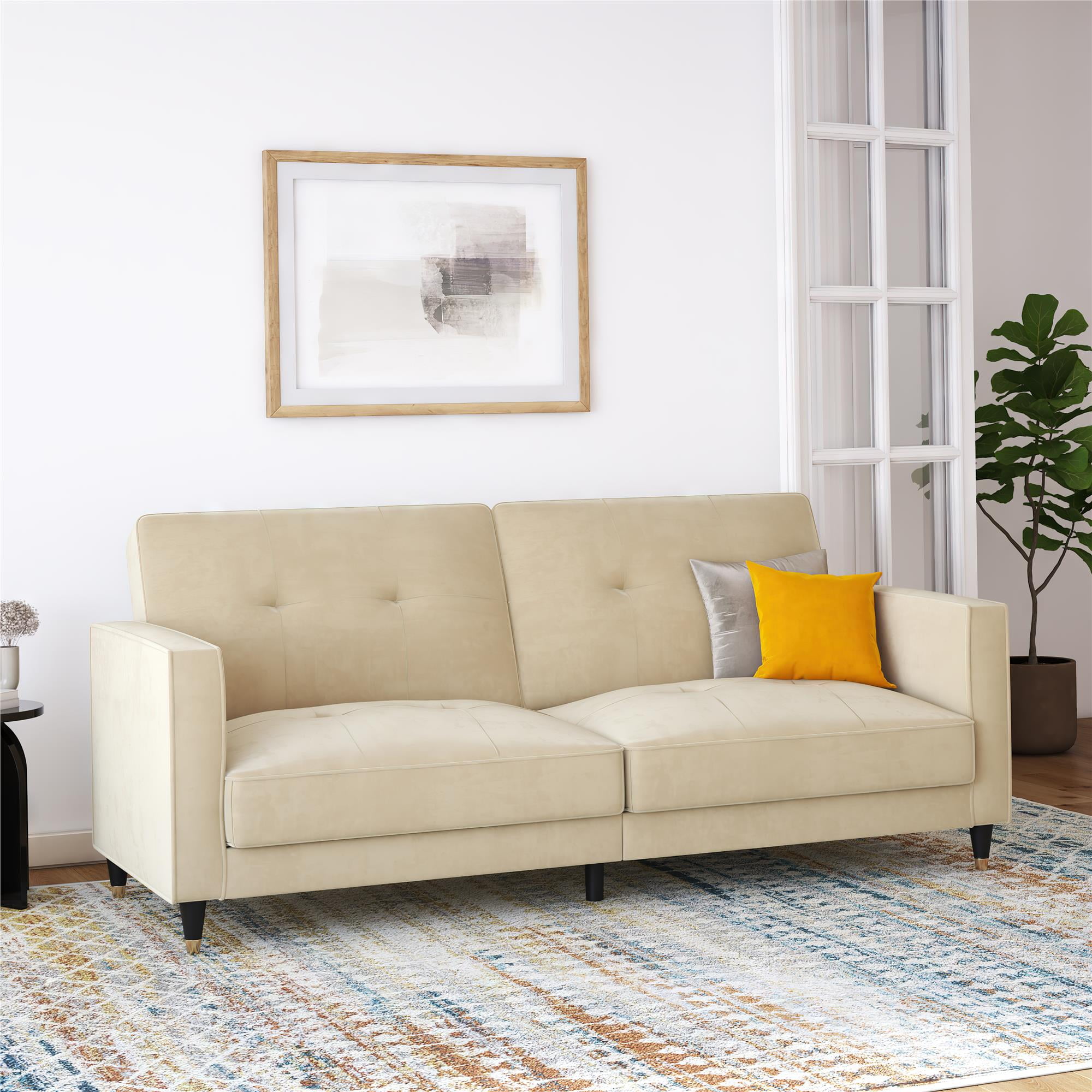 DHP Penelope Pin Tufted Futon, Cream Velvet - Walmart.com