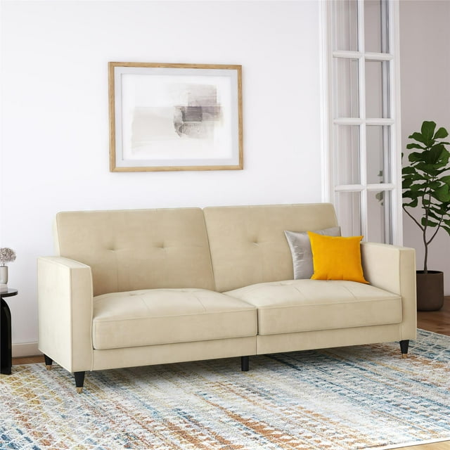 DHP Penelope Pin Tufted Futon, Cream Velvet - Walmart.com