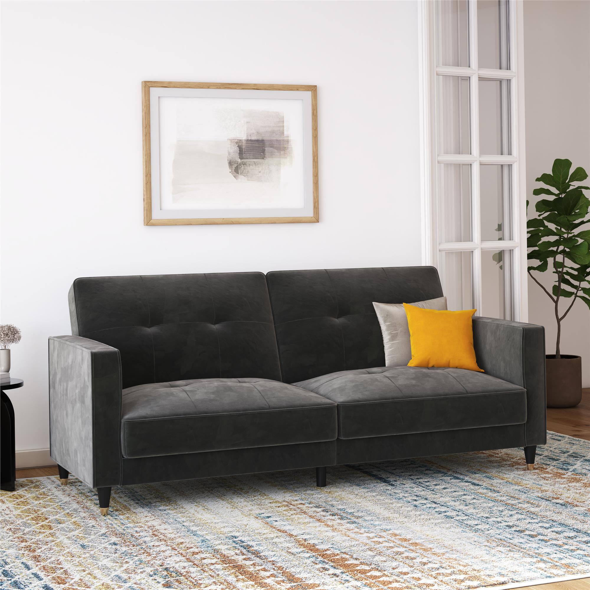 DHP Penelope Pin Tufted Futon, Dark Gray Velvet - Walmart.com