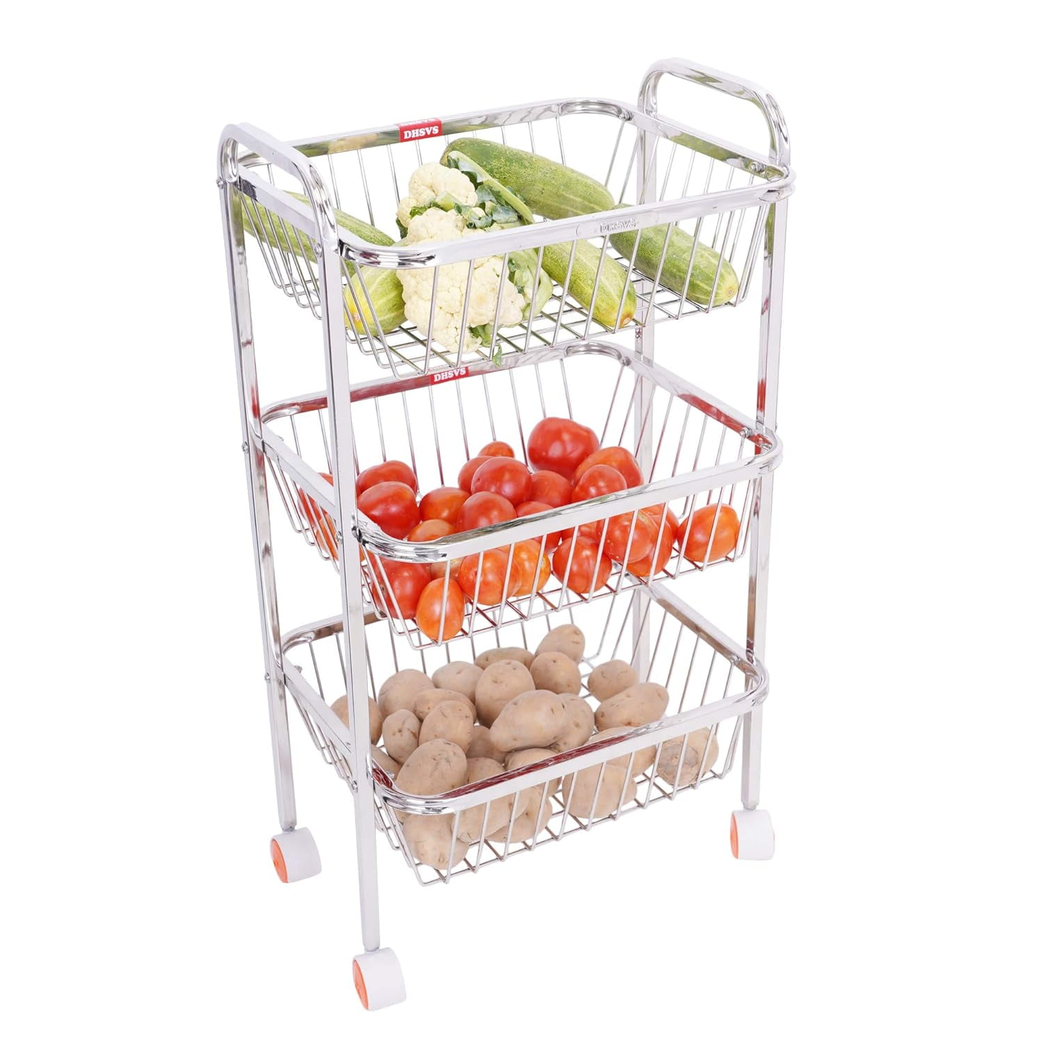 DHSVS Stainless Steel Square Fruit Vegetable TrolleyMultipurpose Kitchen RackCutlery Storage ...