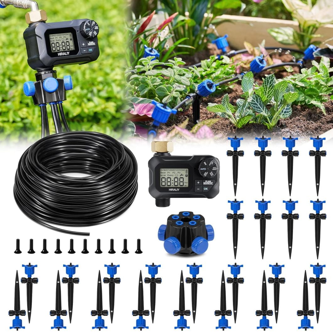 DHTZ 100FT Pressure Compensating Irrigation System with Garden Timer ...