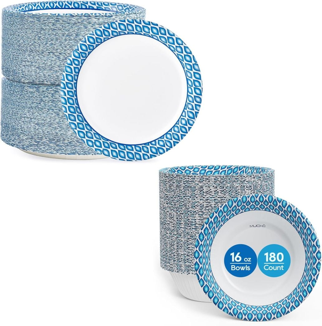 DHTZ 8.375 Inch Paper Plates 300 Count & 16 Oz Paper Bowls 180 Count ...