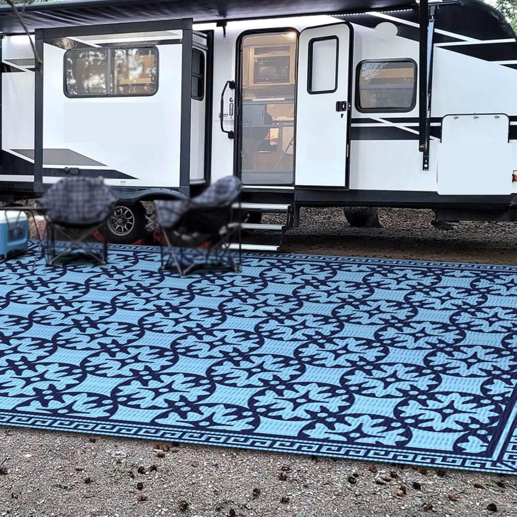 DHTZ 9X12FT RV Outdoor Rug with Carrying Bag, Portable Patio Mats ...