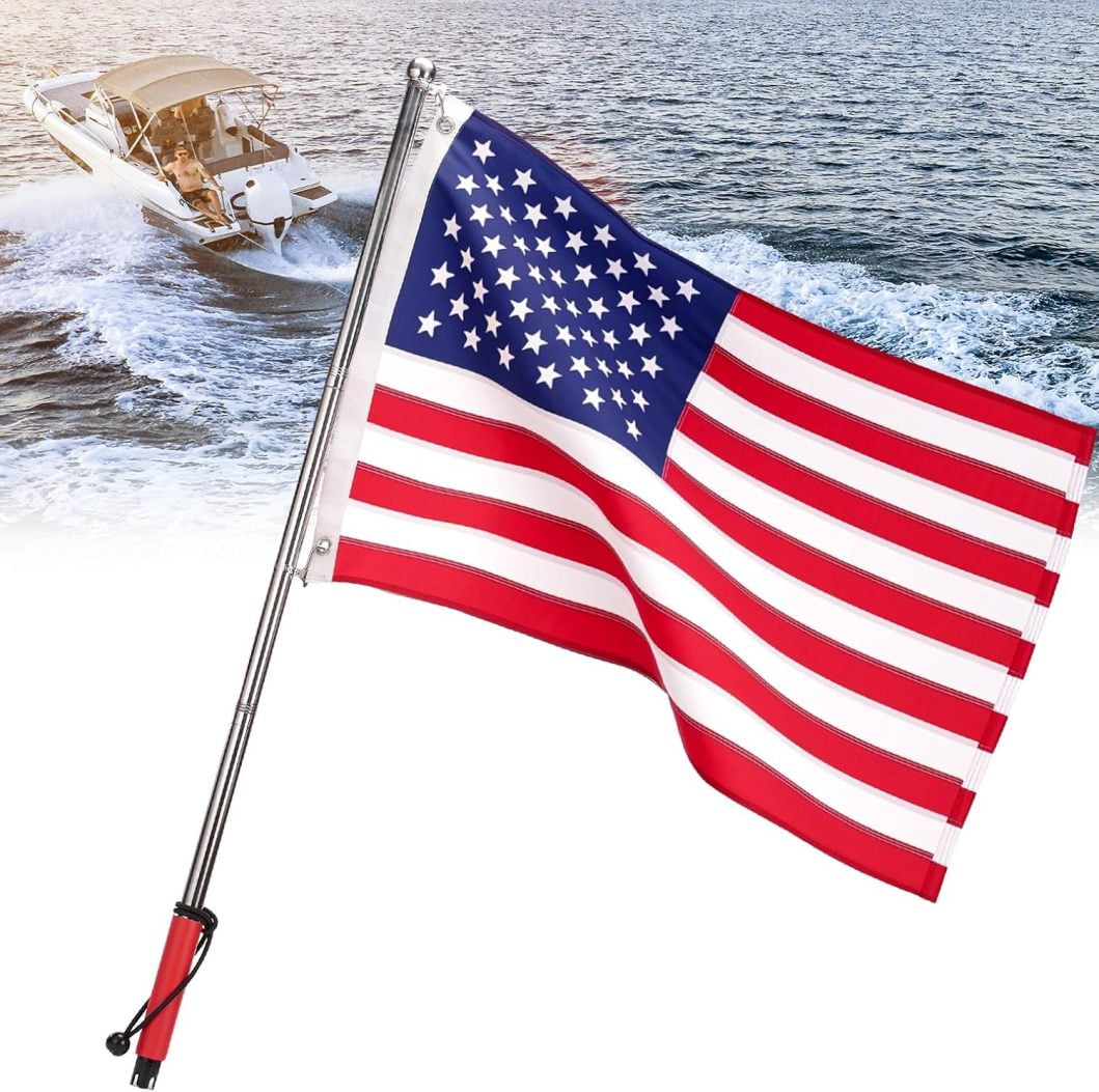 DHTZ Boat Flag Pole with Boat Rod Holder Mount, 4ft Aluminum Golf Cart ...