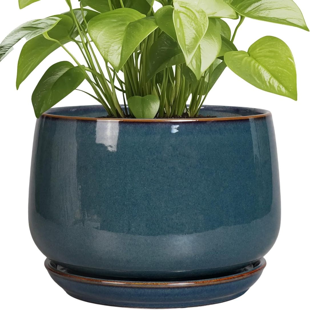 DHTZ Ceramic Plant Pots - 9 Inch Round Modern Planter Indoor with ...