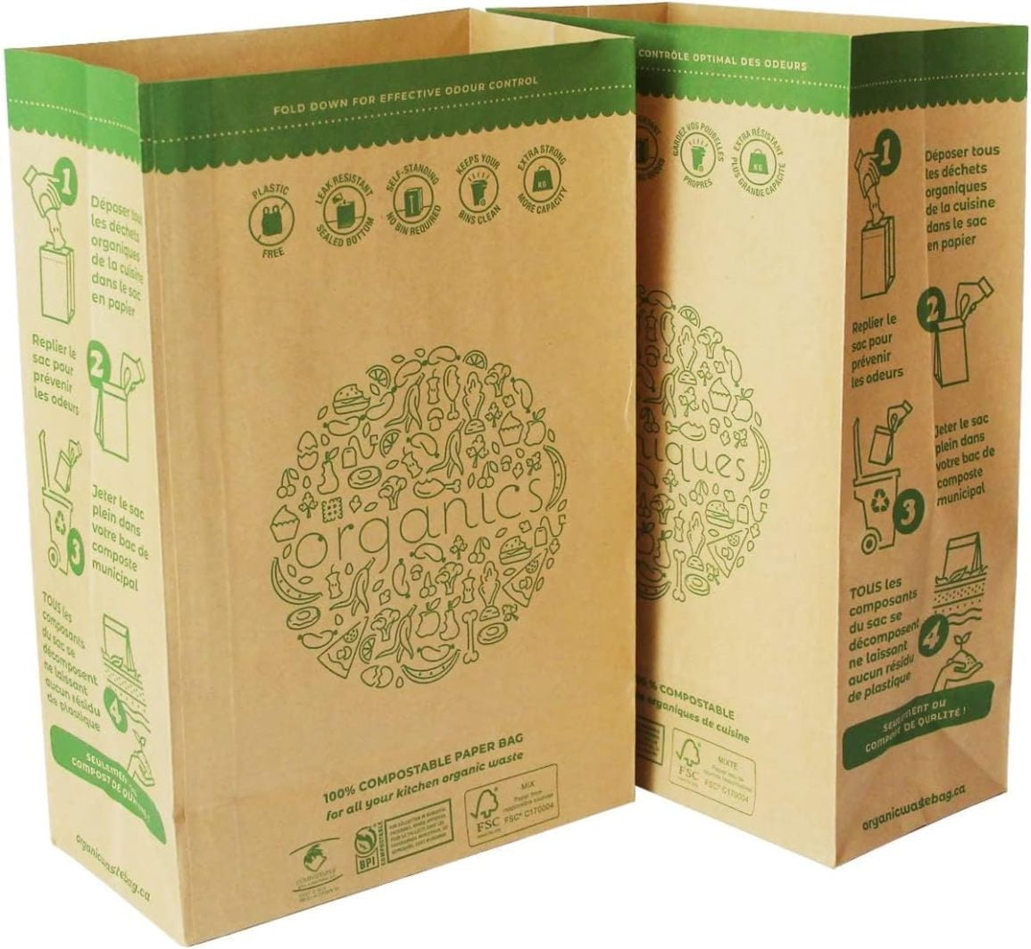 DHTZ-Kitchen Food Waste Bag-120 Bags-%100 Compostable paper Bag - Leak ...