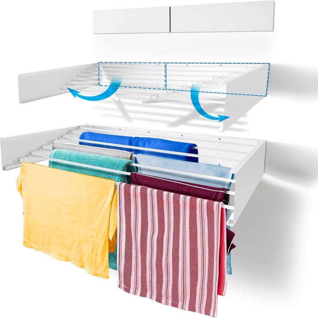 DHTZ Laundry Drying Rack (Extra Large: 47 Inches, 12 Lbs), Wall Mounted ...