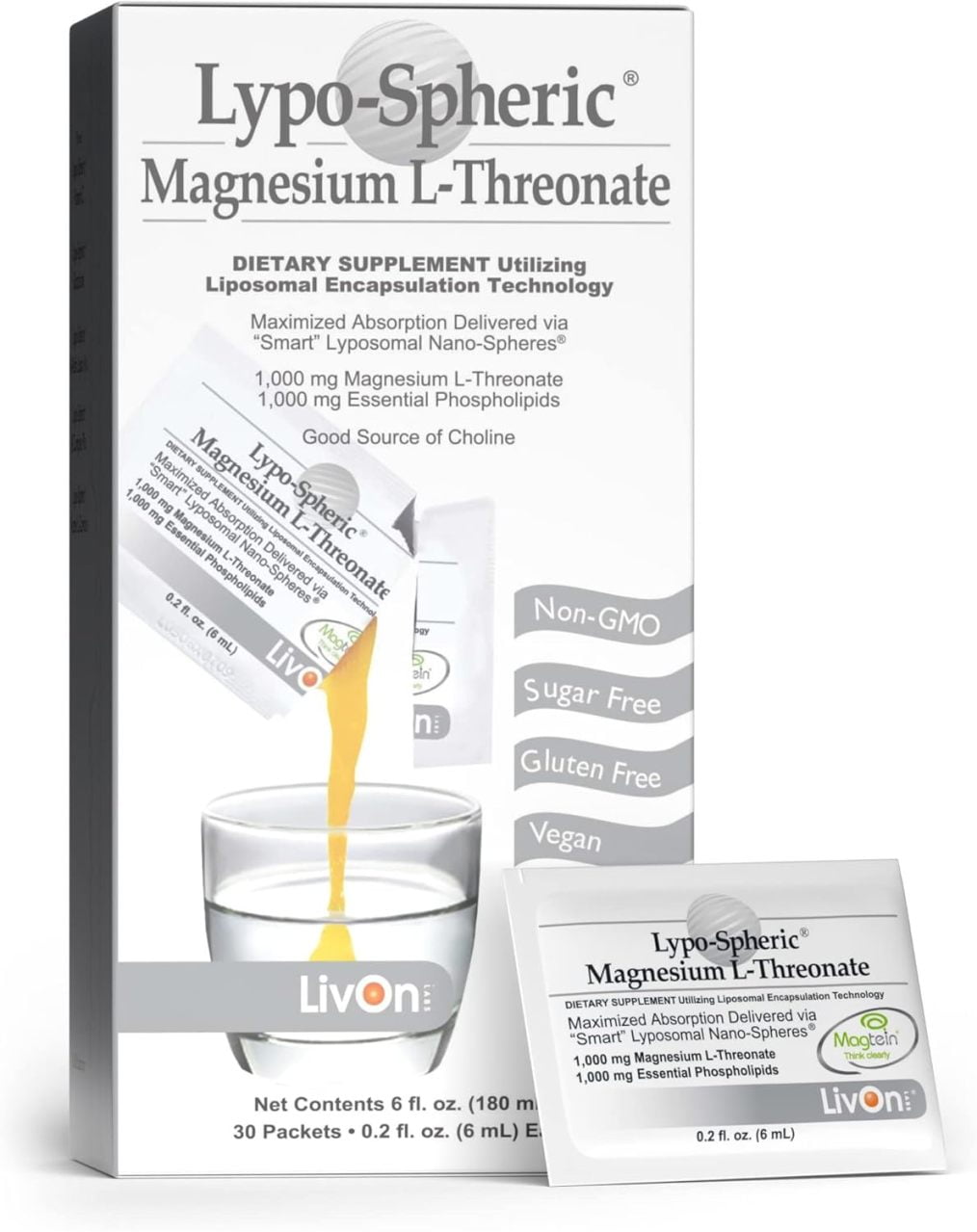 DHTZ Lypo-Spheric Magnesium L-Threonate - 30 Packets - 77mg Per Packet ...
