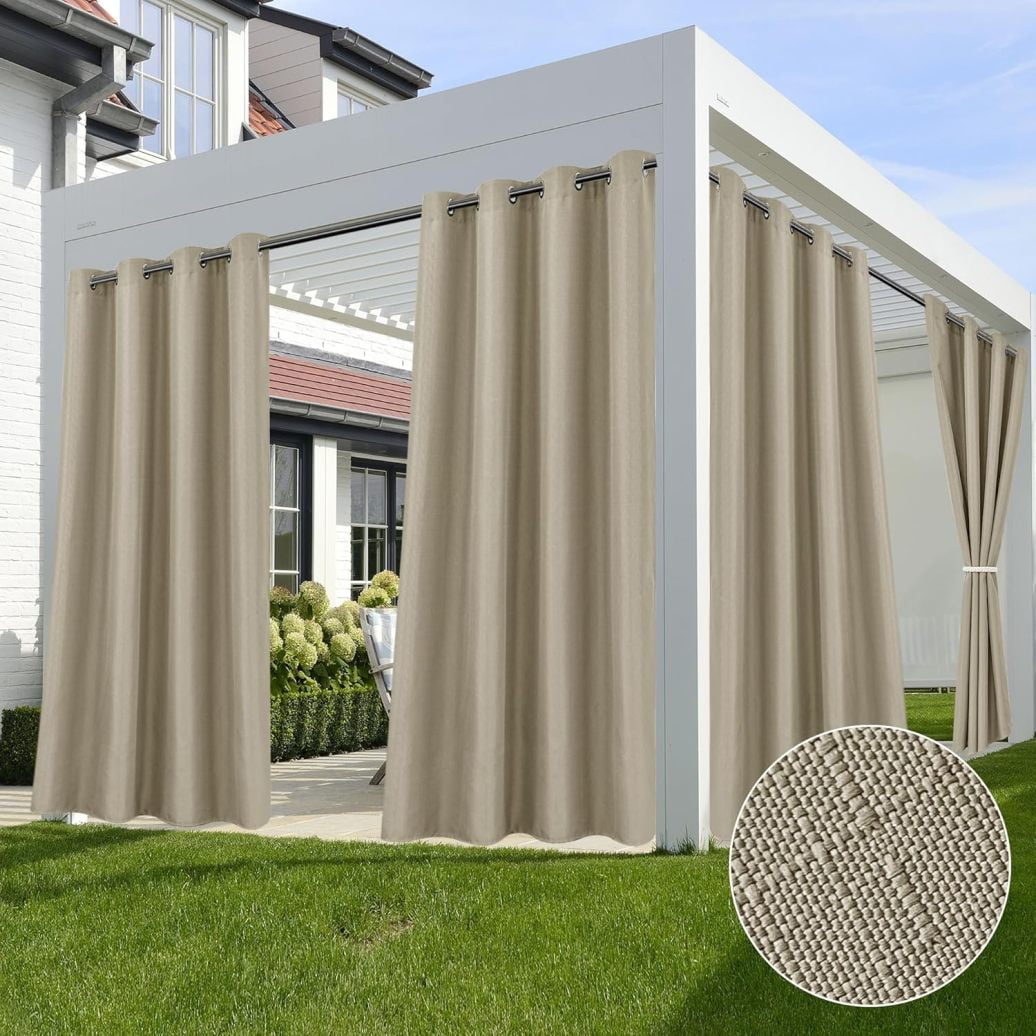 DHTZ Outdoor Curtains for Patio Waterproof-4 Panels Linen Gazebo ...