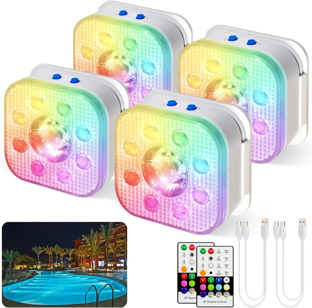DHTZ Pool Lights,Rechargeable Submersible LED Lights with Remote,Waterproof Magnetic Floating ...