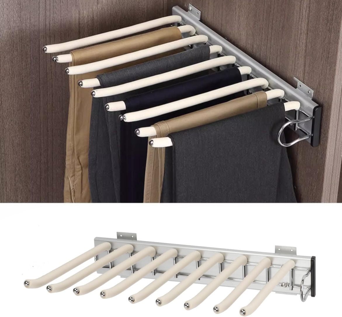 DHTZ Pull Out Trousers Rack 9 Arms Retractable Closet Pants Hanger Side ...